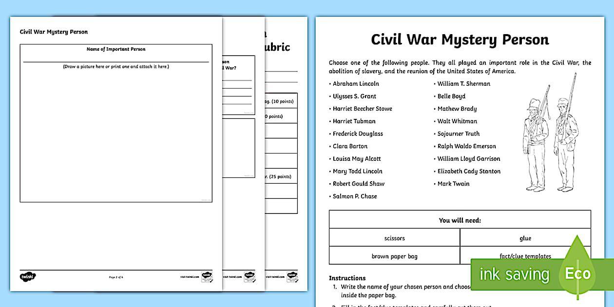 Guess the Civil War Figure Paper Bag Project for 4th-5th Grade