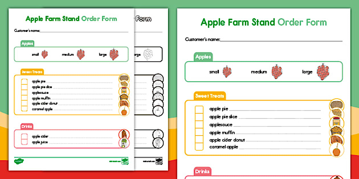 Apple Farm Stand Dramatic Play Order Form (teacher made)