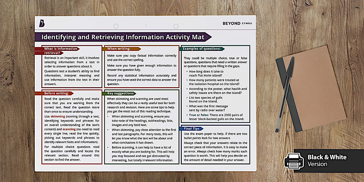 Language Activity Mat: Identifying and Retrieving Information Language Activity Mat: Identifying and Retrieving Information