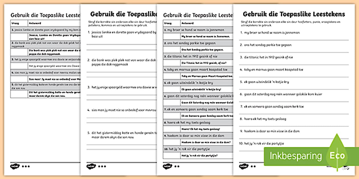 Leestekens PDF - Toepaslike Leestekens - Seniorfase - Twinkl