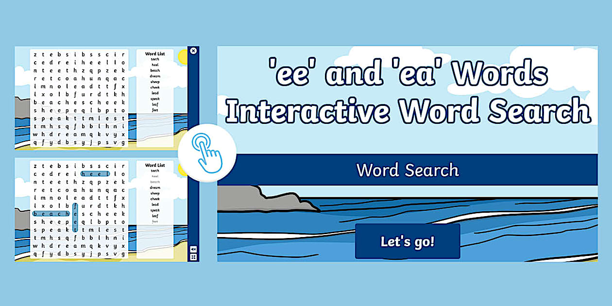 'ee' and 'ea' words Interactive Word Search! (teacher made)