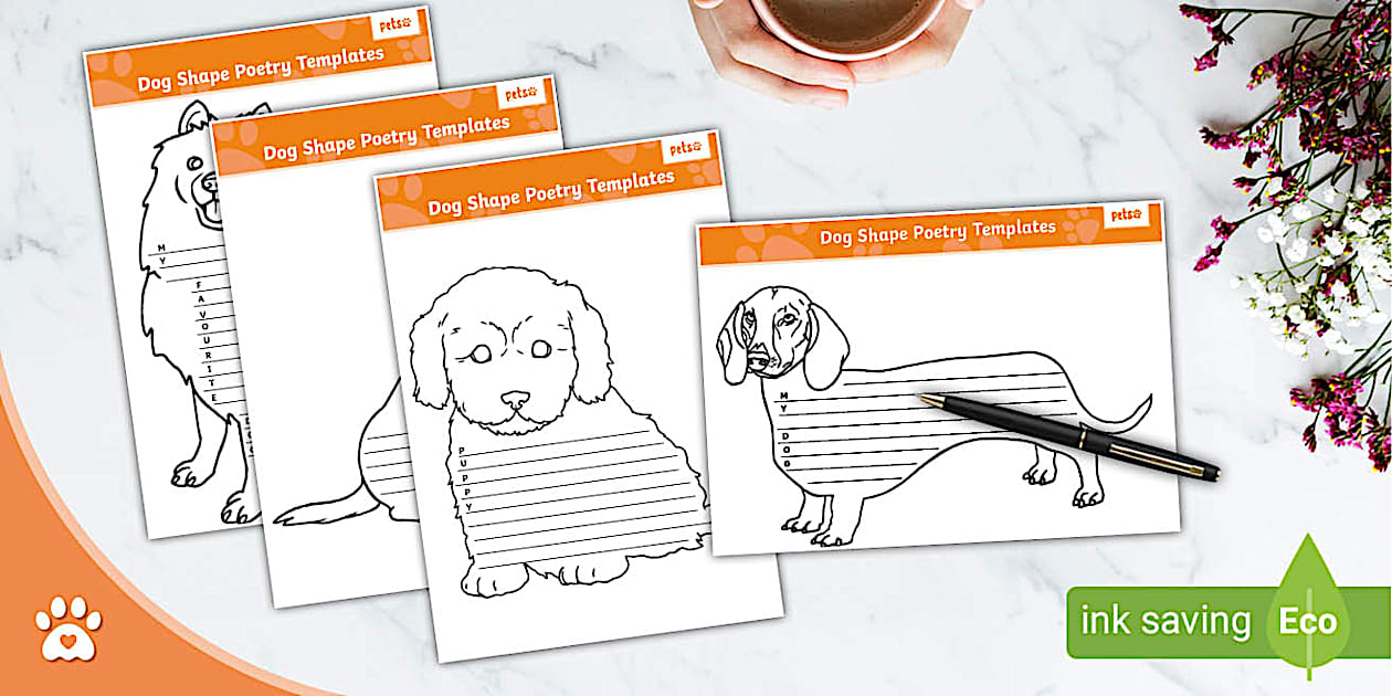 Dog Shape Poetry Templates - Poems about Dogs - Twinkl Pets