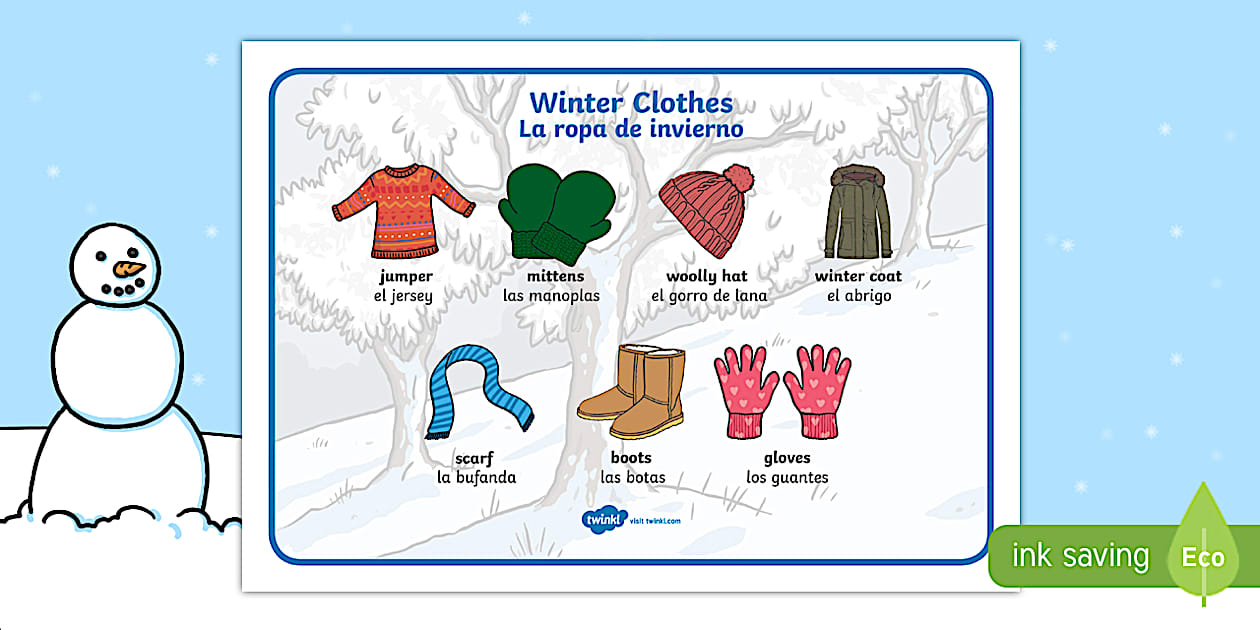 Winter Clothes Word Mat - English / Spanish - Winter Clothes Word Mat