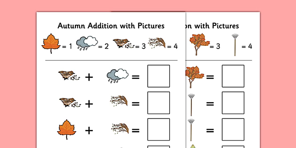 Autumn Themed Addition with Pictures Worksheet / Worksheet Pack