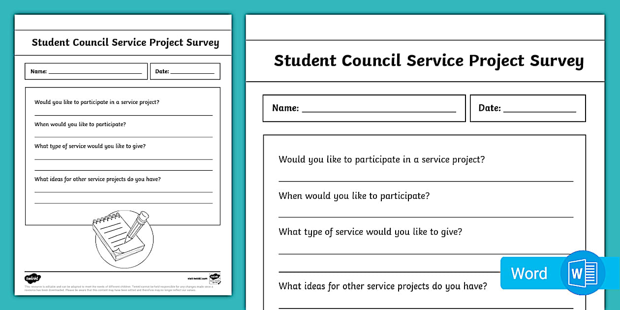 Student Council Editable Service Project Survey - Twinkl