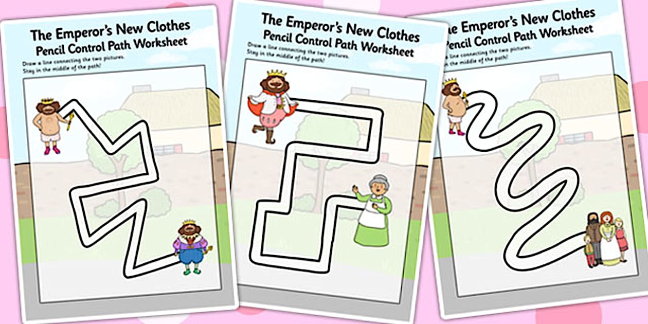 The Emperor's New Clothes Pencil Control Path Worksheets - stories