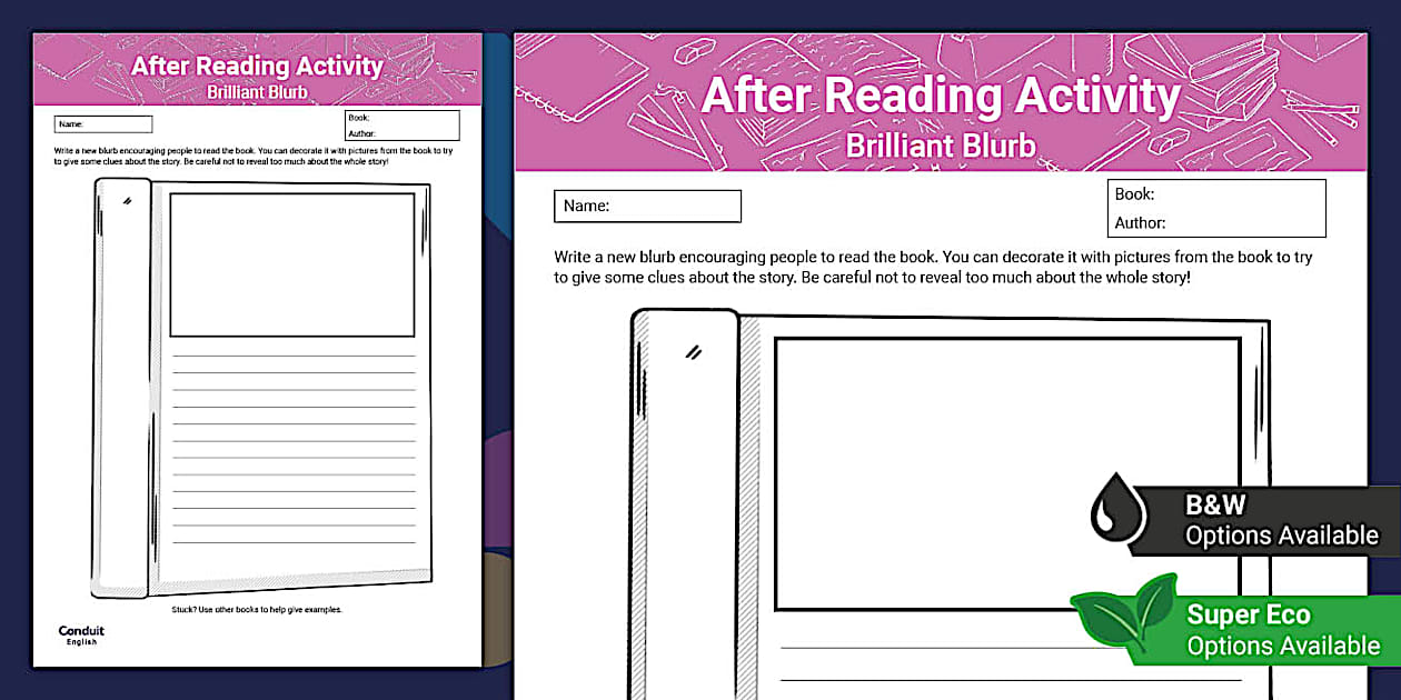 'Brilliant Blurb' After Reading Activity (teacher made)