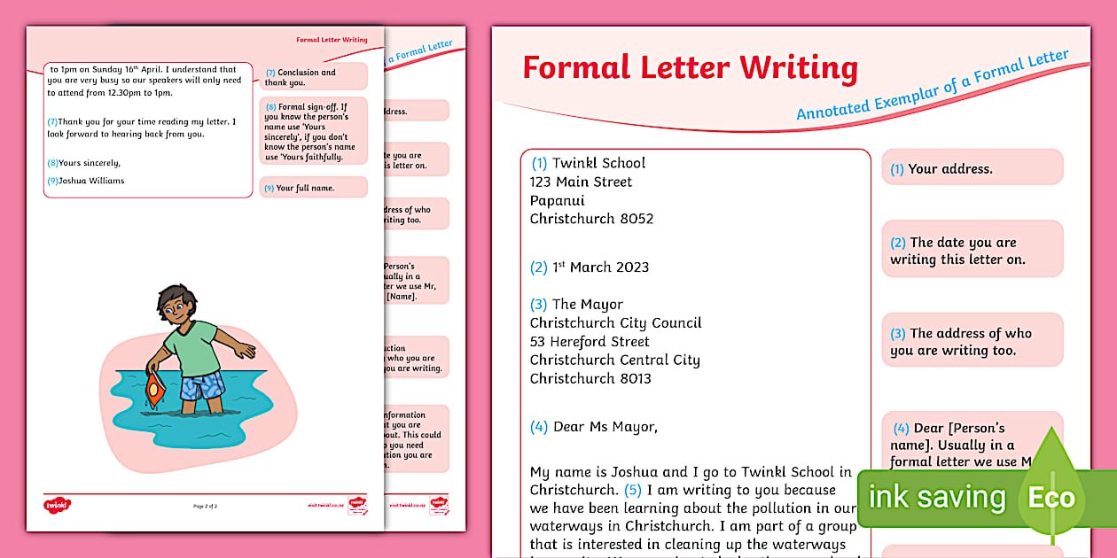 Level 2 Formal Letter Writing Annotated Exemplar - Twinkl