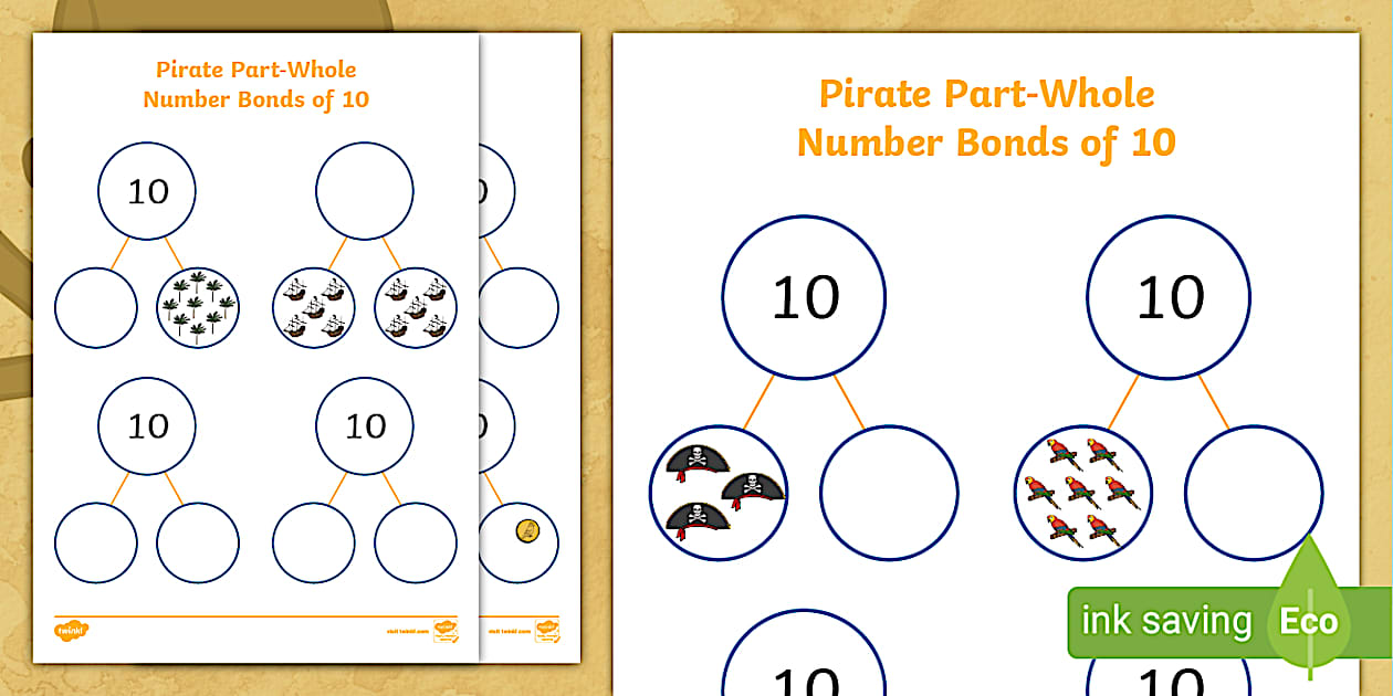 👉 Pirate-Themed Part-Whole Number Bonds to 10 Activity