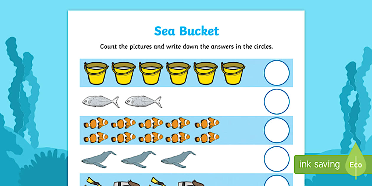 Black and White Sea Bucket Counting Sheet (teacher made)