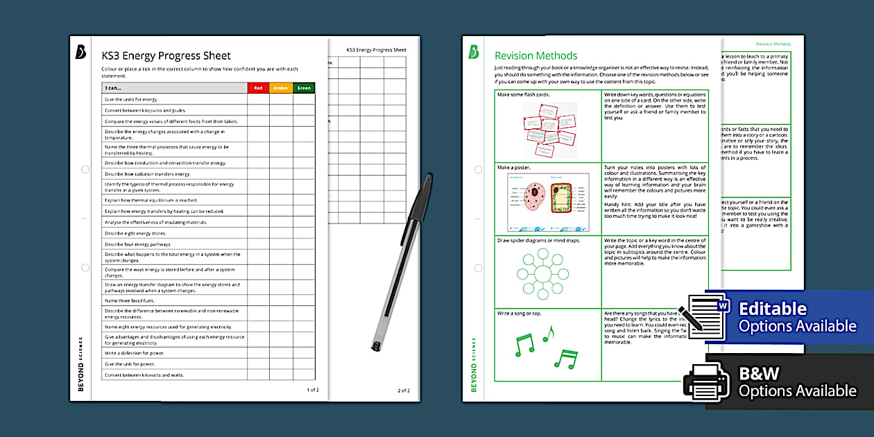 KS3 Energy Progress Sheet (teacher made) - Twinkl