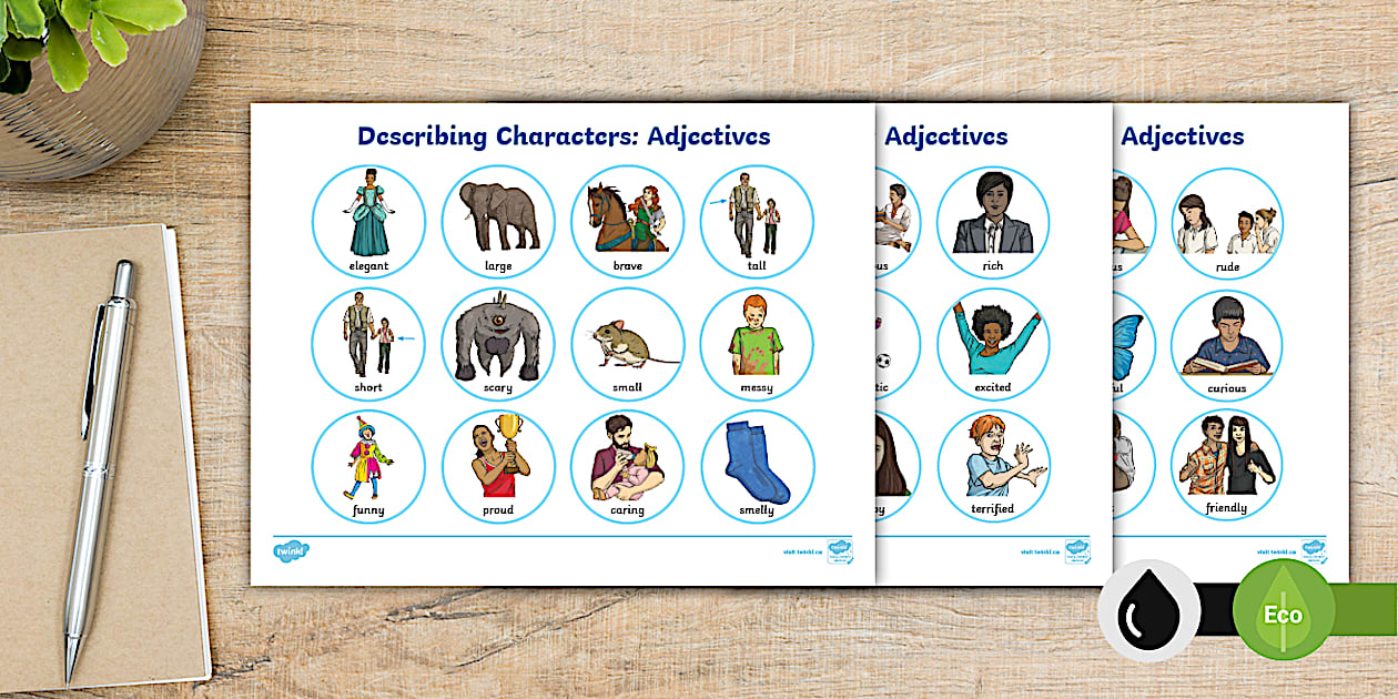 Describing Characters: Adjectives Word Mats (teacher made)