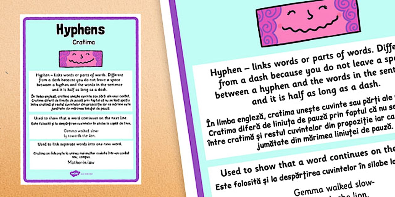 Hyphens Punctuation Poster Romanian Translation - Twinkl