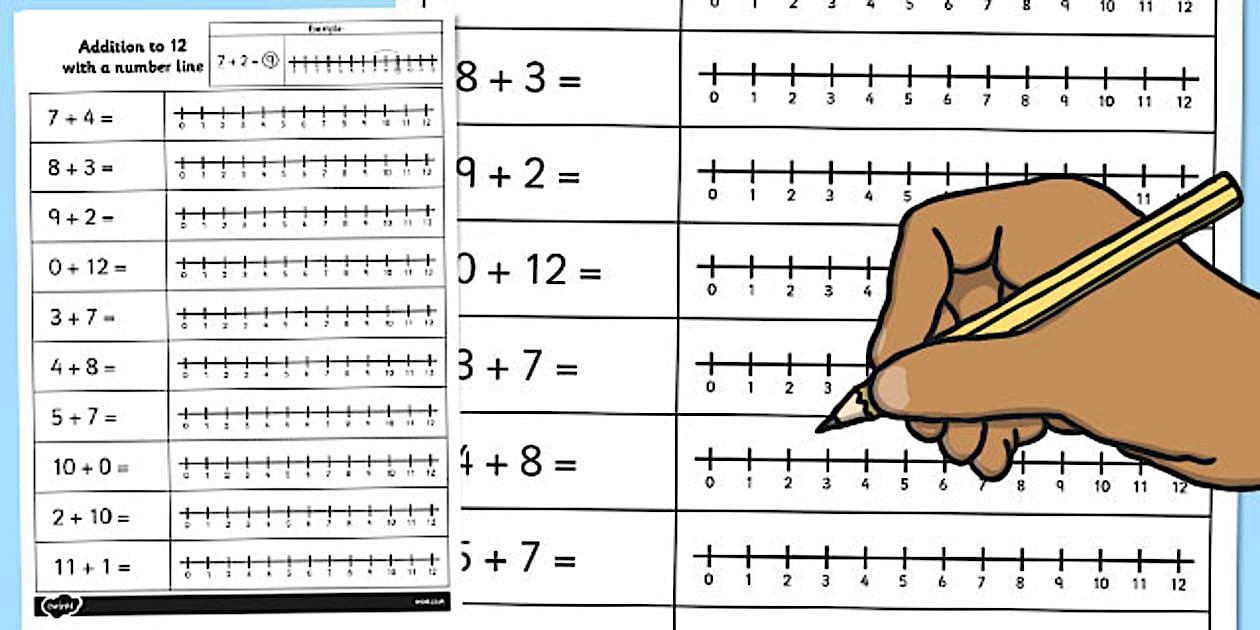 Higher Ability Addition to 12 with a Number Line Worksheet