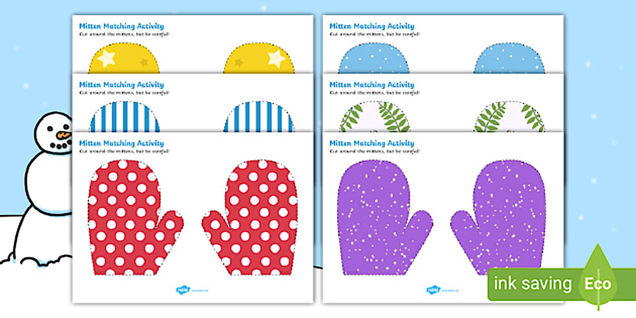 Black and White Mitten Matching Game (teacher made) - Twinkl