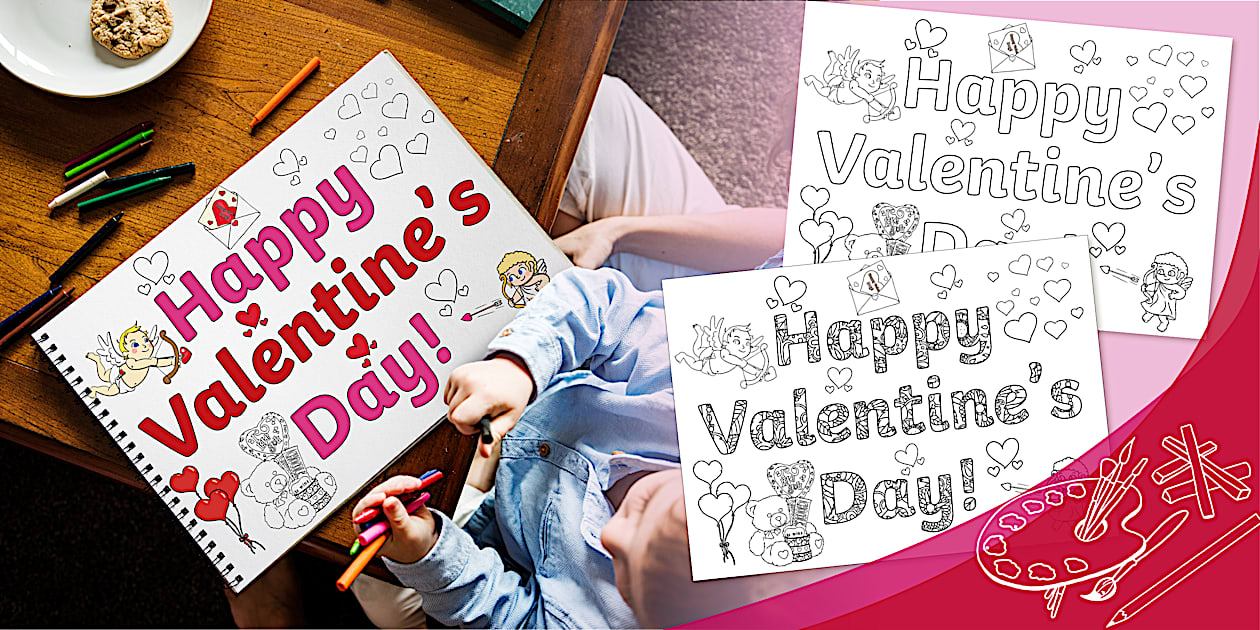 Happy Valentine's Day Colouring Activity Poster