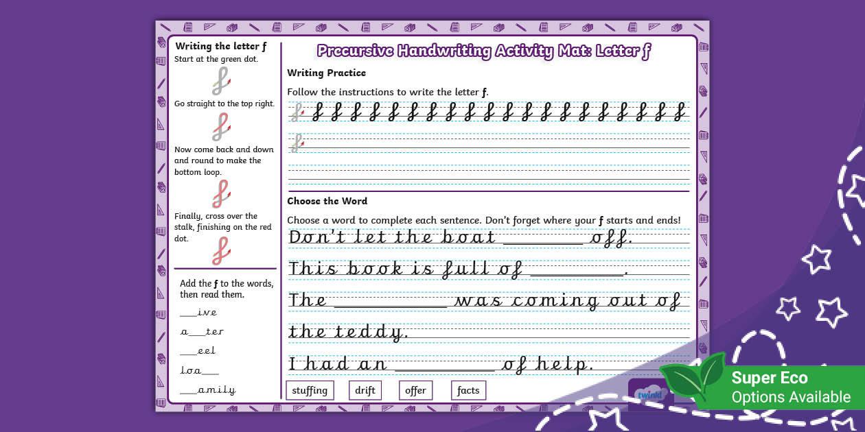 Letter F Precursive Handwriting Sheet | Letter Formation