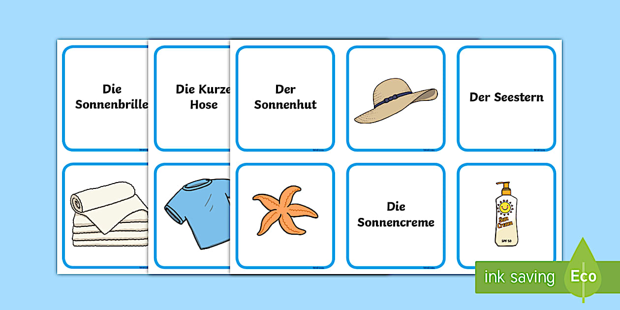 Beach Vocabulary Matching Cards - German - Twinkl