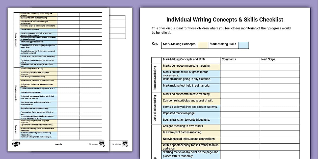 Developing Early Writing Individual Checklist | Twinkl