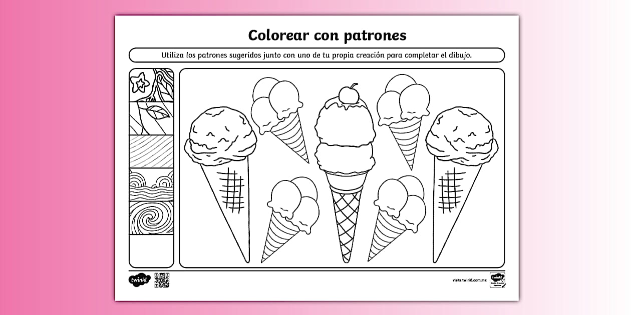 Hoja de actividad: Colorear con Patrones - Cono de helado