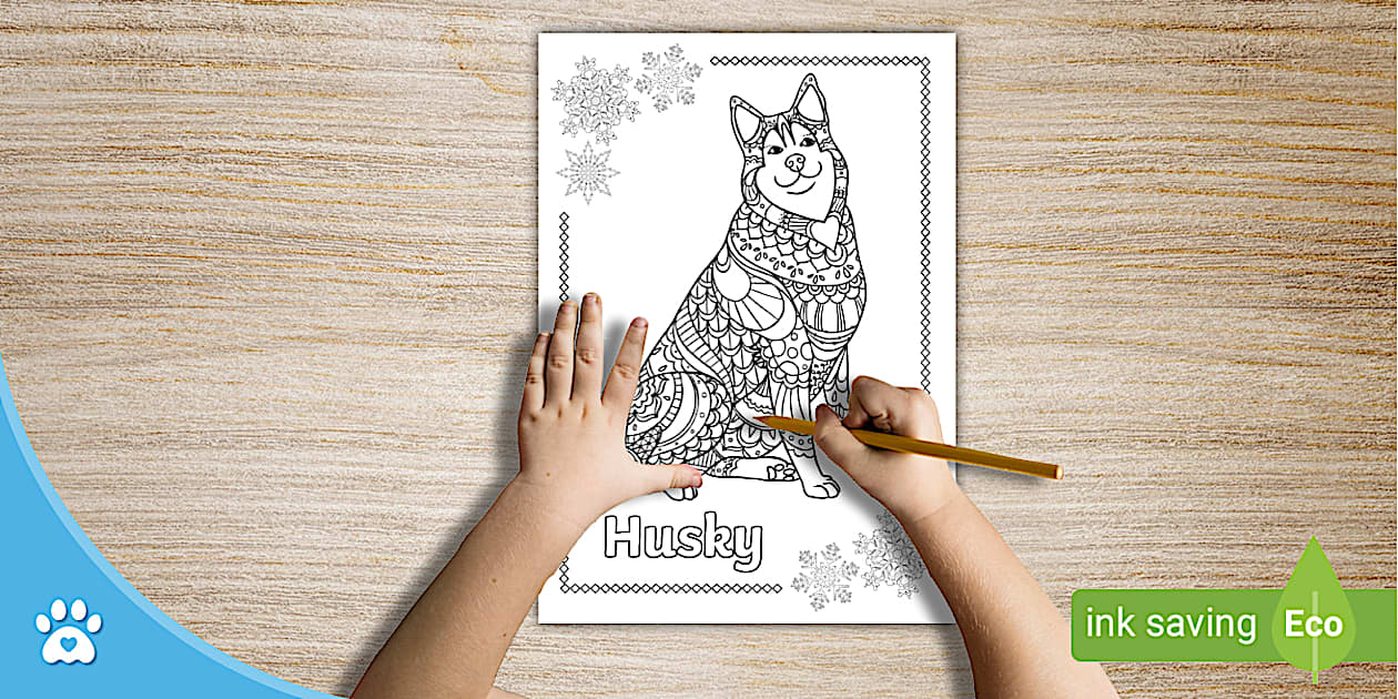 Husky Mindfulness Colouring Sheet - Dog Colouring - Pets