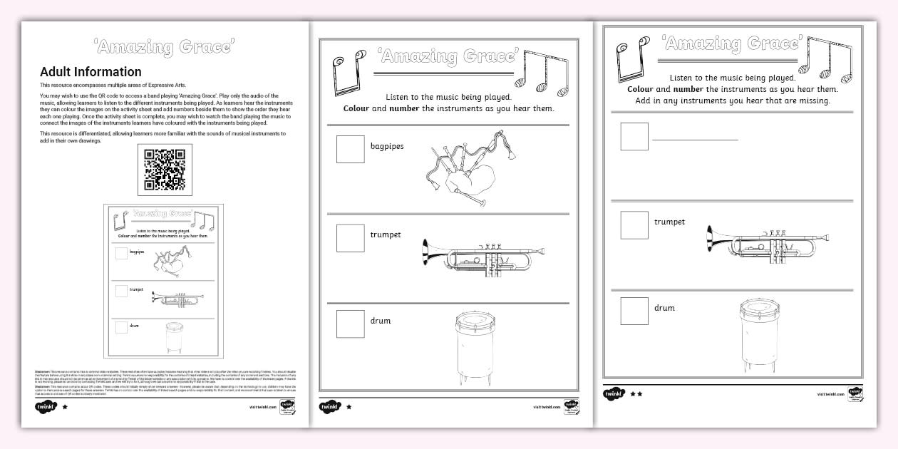 Listening for Musical Instruments Activity: 'Amazing Grace'