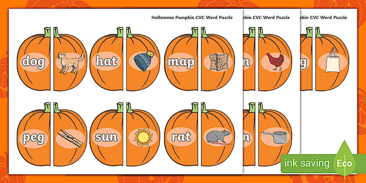 Halloween Pumpkin CVC Word Puzzle | Twinkl (teacher made)