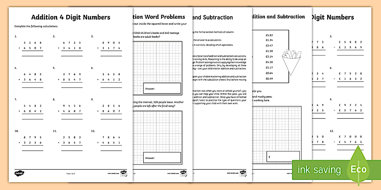 Addition & Subtraction Homework | Parent Support Activities