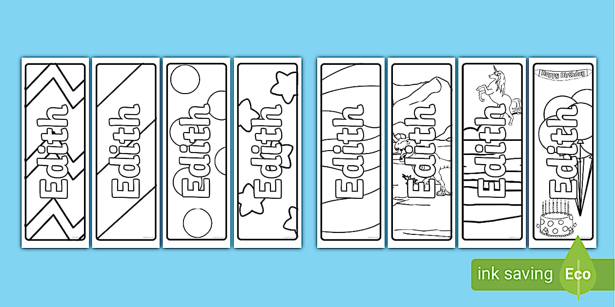 Edith Name Simple Colouring Bookmarks (teacher made)