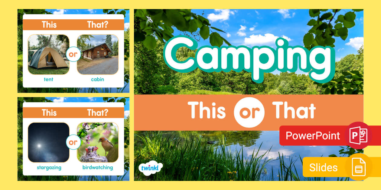 Camping This or That PowerPoint & Google Slides - Twinkl