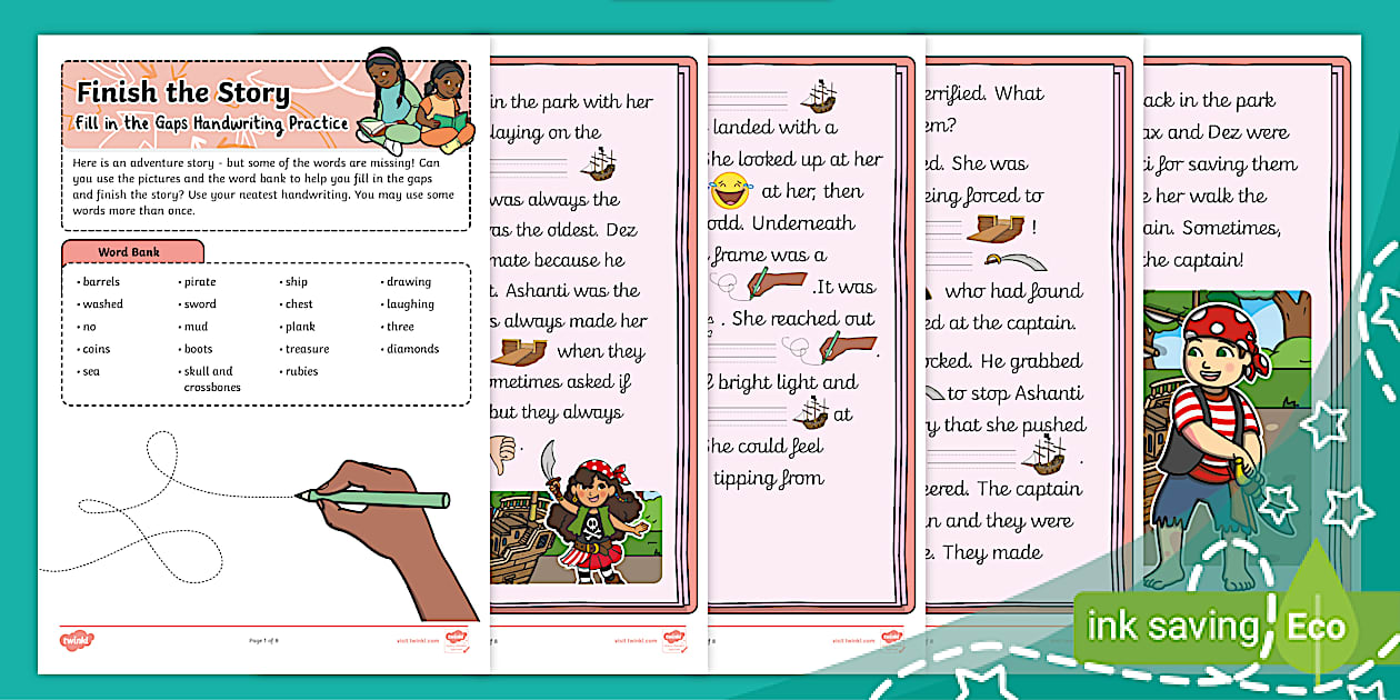 Finish the Adventure Story Fill in the Gaps Handwriting Practice (Ages ...