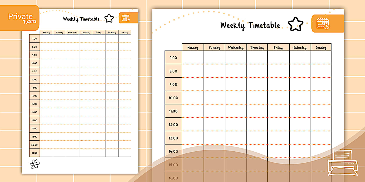 Private Tutors | Weekly Timetable | Teacher Planner - Twinkl