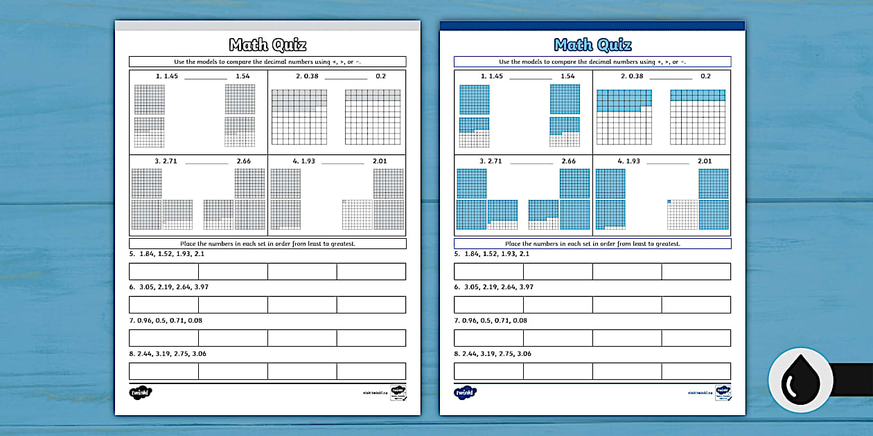 Comparing and Ordering Decimals Mini Assessment - Twinkl