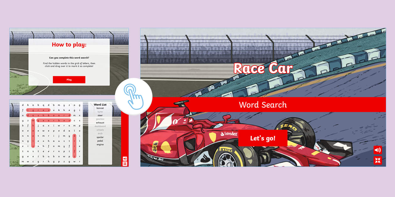 Race Car Themed Interactive Word Search (teacher made)