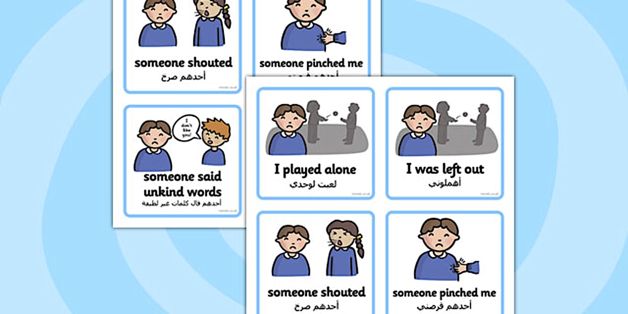 SEN Communication Cards Explanations Boy Arabic Translation