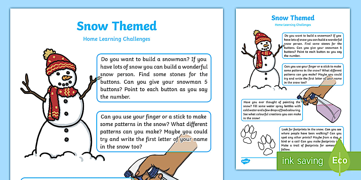 Snow Themed Home Learning Challenges Nursery FS1 - Twinkl
