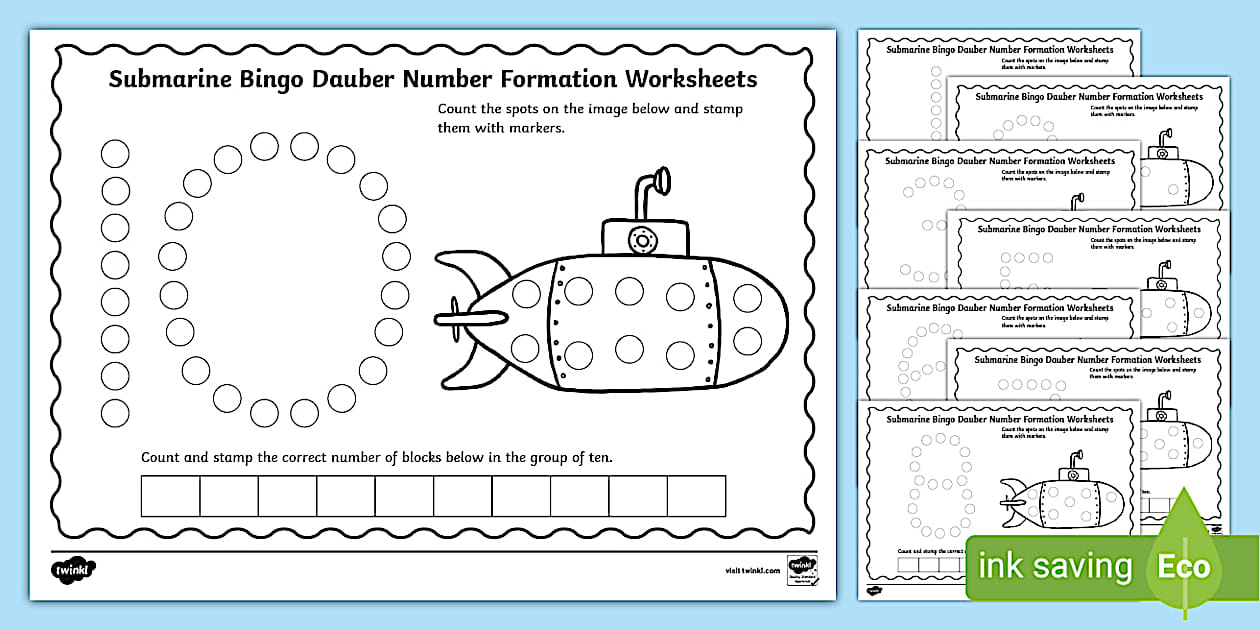 Submarine Bingo Dauber Number Formation Worksheets | Twinkl