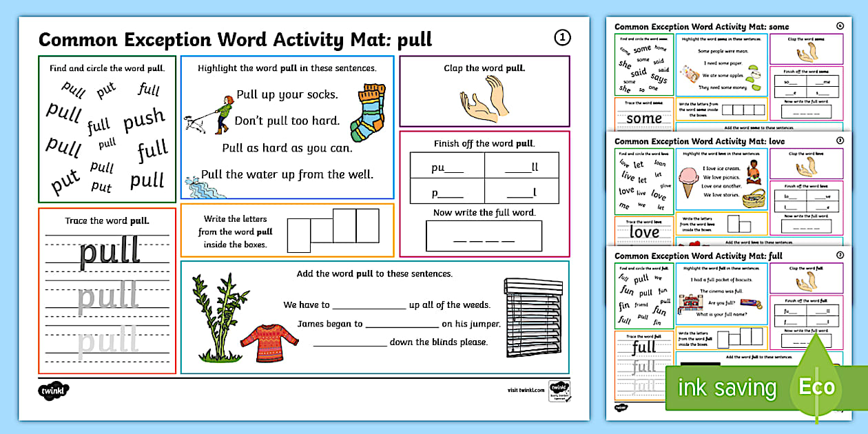 Year 1 Common Exception Word Activity Mat Pack 8 - Twinkl