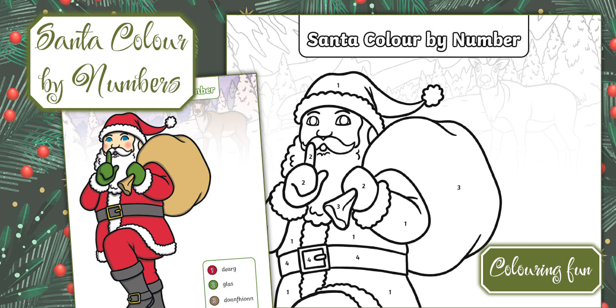Santa Colour by Numbers - Irish Gaeilge