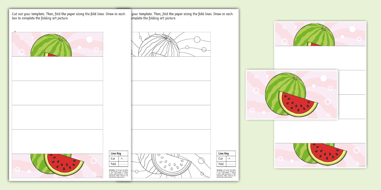 Watermelon Folding Art Template (teacher made) - Twinkl