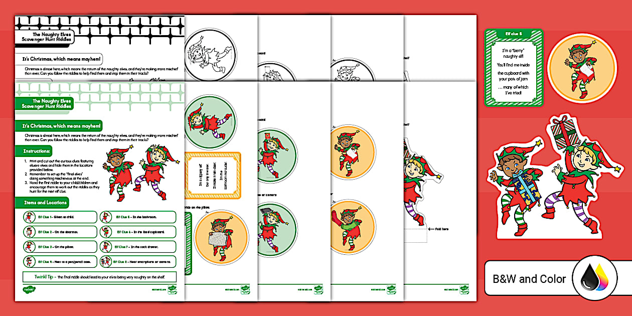 The Naughty Elves Scavenger Hunt Riddles (teacher made)