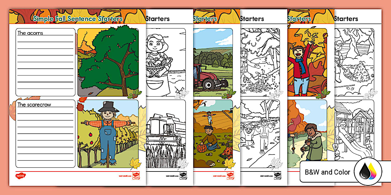 Simple Fall Sentence Starters Writing Prompts With Pictures