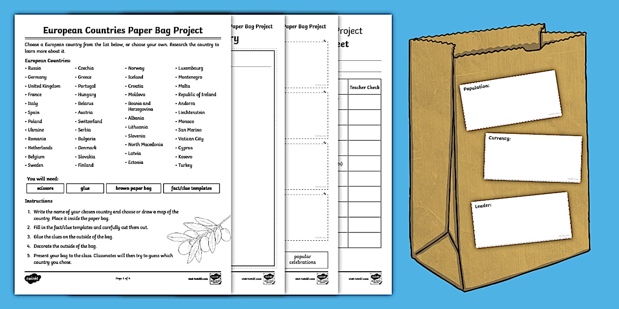 Guess the European Country Paper Bag Project With Self-Check and ...