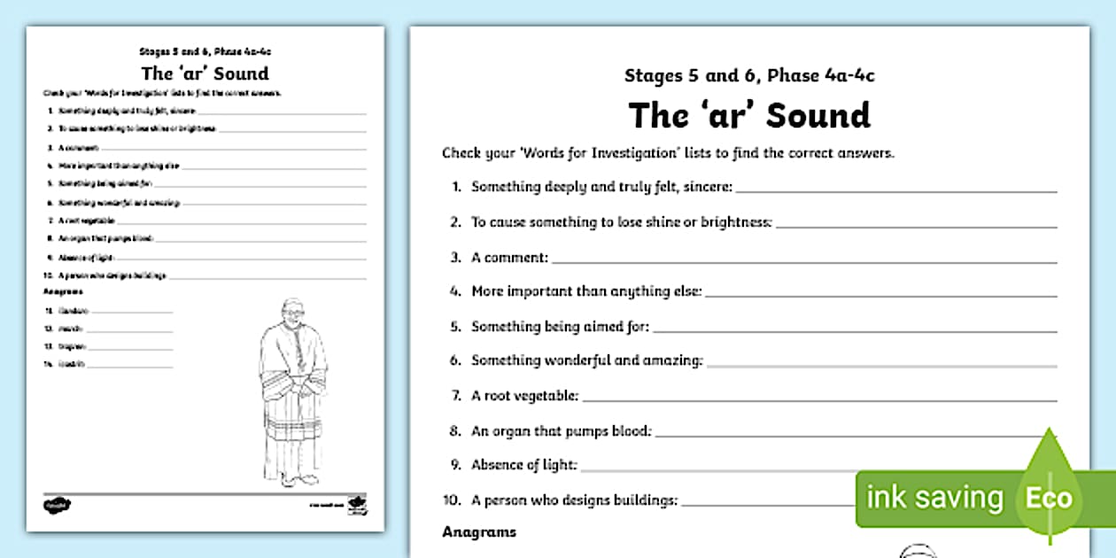 'ar' Sound Word Activity Linguistic Phonics Phase 4a-4c