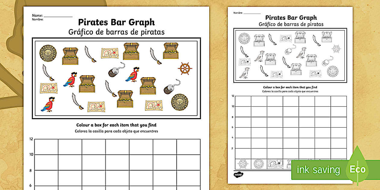Pirates Bar Graph Worksheet English/Spanish - Pirates Bar Graph