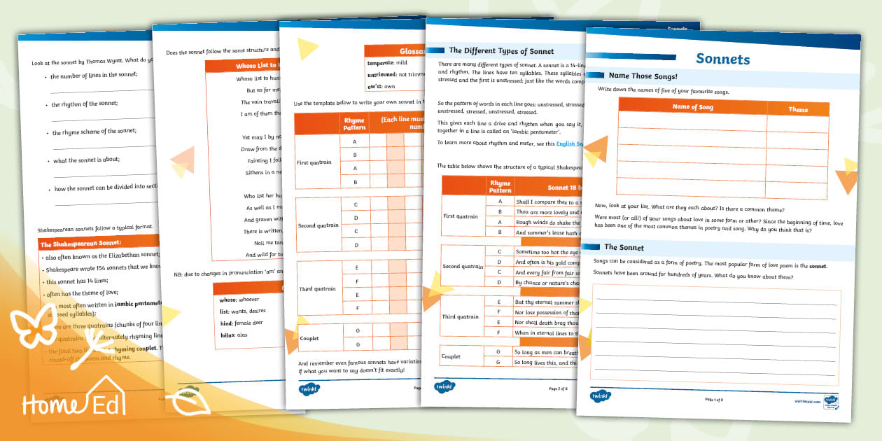 Secondary English Cheat Sheet: Sonnets - Twinkl