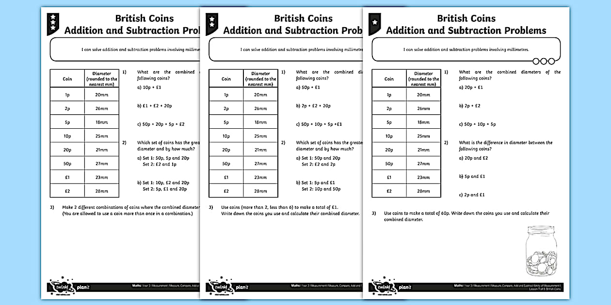 Higher Ability Measurement British Coins Differentiated Worksheets