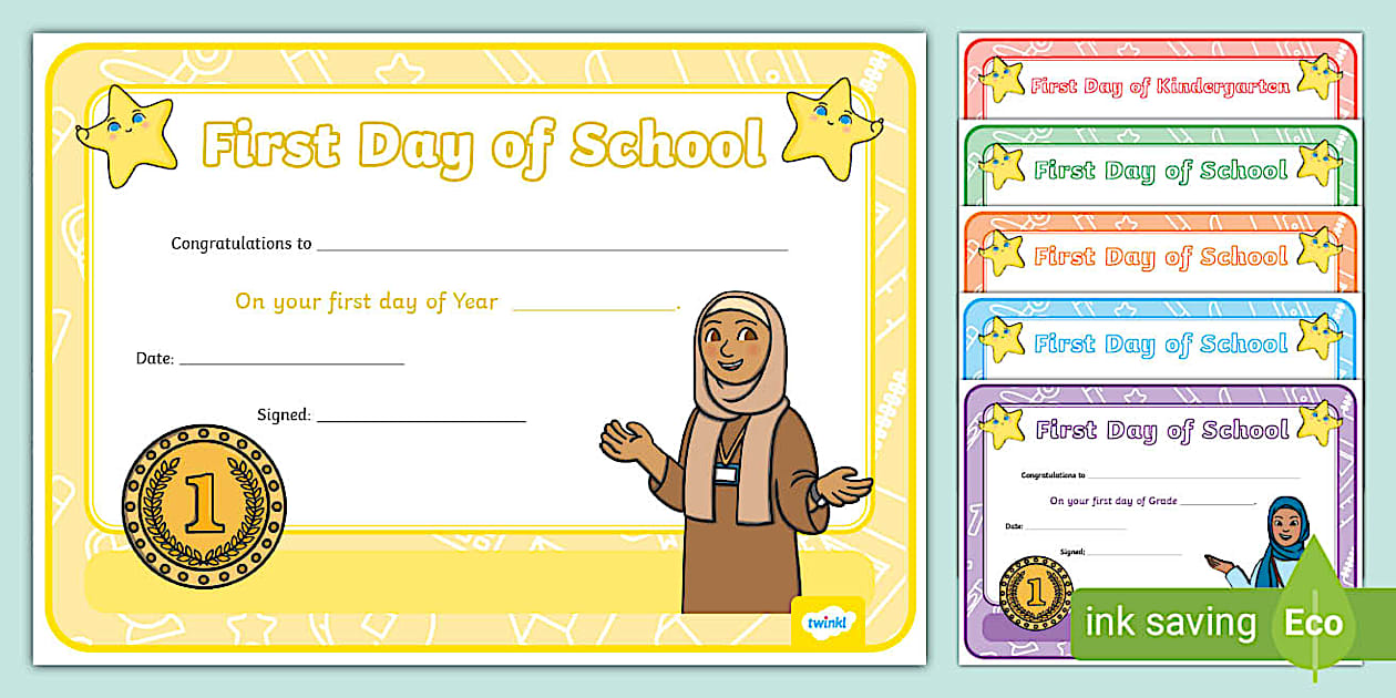 UAE First Day of School Certificates