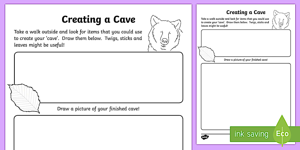 Creating a Cave Outdoors Worksheet / Worksheet - Twinkl