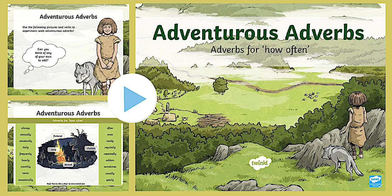 KS2 Stone Age Adventurous Adverbs PowerPoint - Twinkl